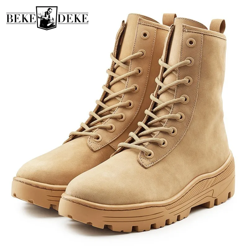 Height 5CM High Top Boots Men Top Quality Solid Lace Up Round Toe Boots ...