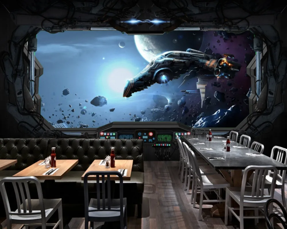 Free Shipping Custom 3d Space Capsule Spacecraft Restaurant Mural Hotel ...