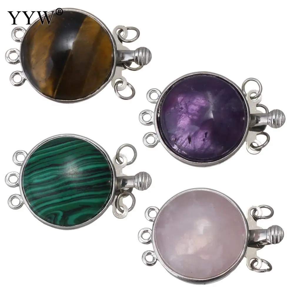 Natural-Stone-Round-Box-Clasp-27x17-5x9mm-Silver-Color-3-Strand-Clasp ...