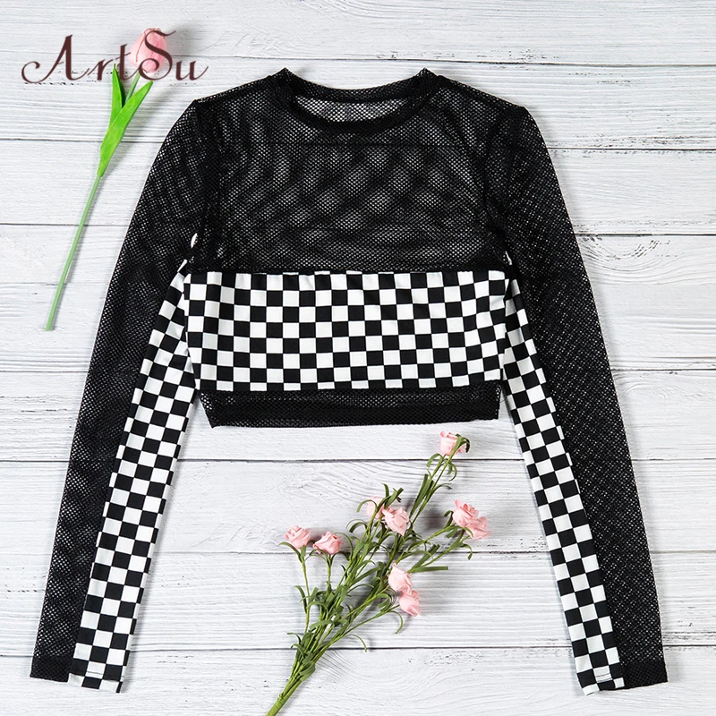 FREE SHIPPING Checkerboard Plaid Mesh Top JKP1232 - Allkpop Shop