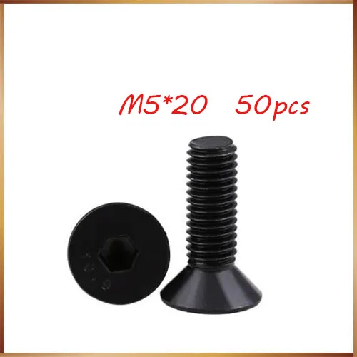 50pcs M5x20 Mm M5*20 Mm Flat Head Countersunk Head Black Grade 10.9 Alloy Steel Hex Socket Head ...