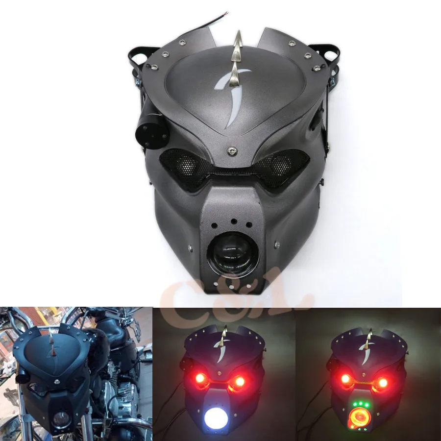 Motorcycle Led Skull Head Light Headlight Lamp With 28-43mm Mount ...