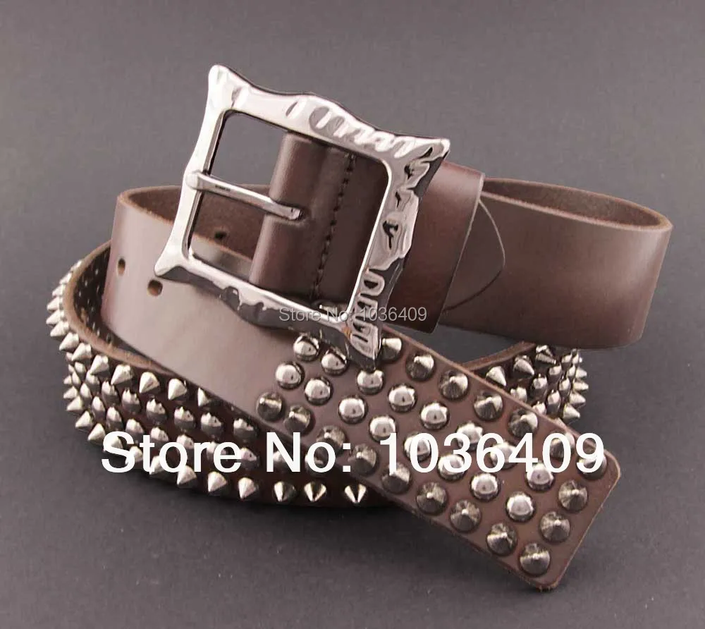 Men's Punk Studded Belt Biker Rocker Style Brown Thick High Quality ...