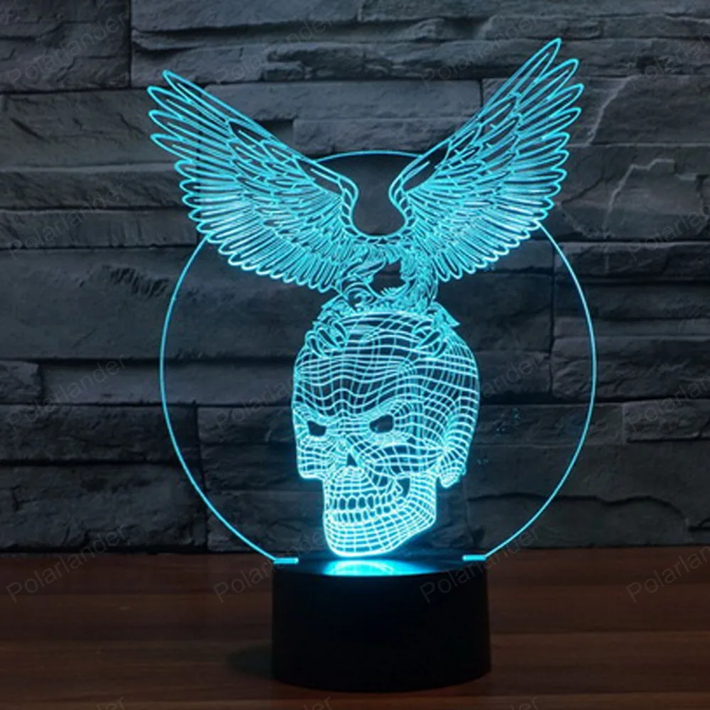 3D Acrylic Novelty Night Light Skull Eagle Shape LED touch USBTable ...