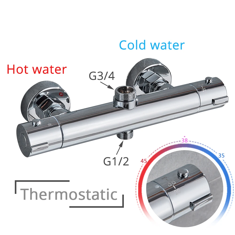Chrome Thermostatic Shower Faucets Set Bathroom Thermostatic Mixer Tap ...
