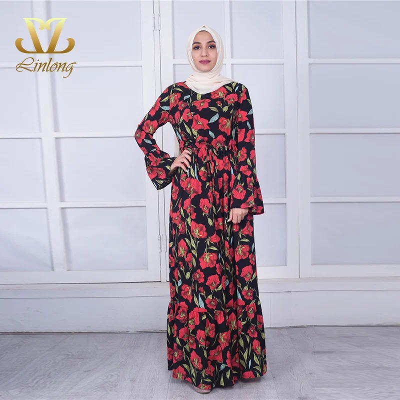 plus size muslim maxi dress women full sleeve long robes Gowns Kimono ...