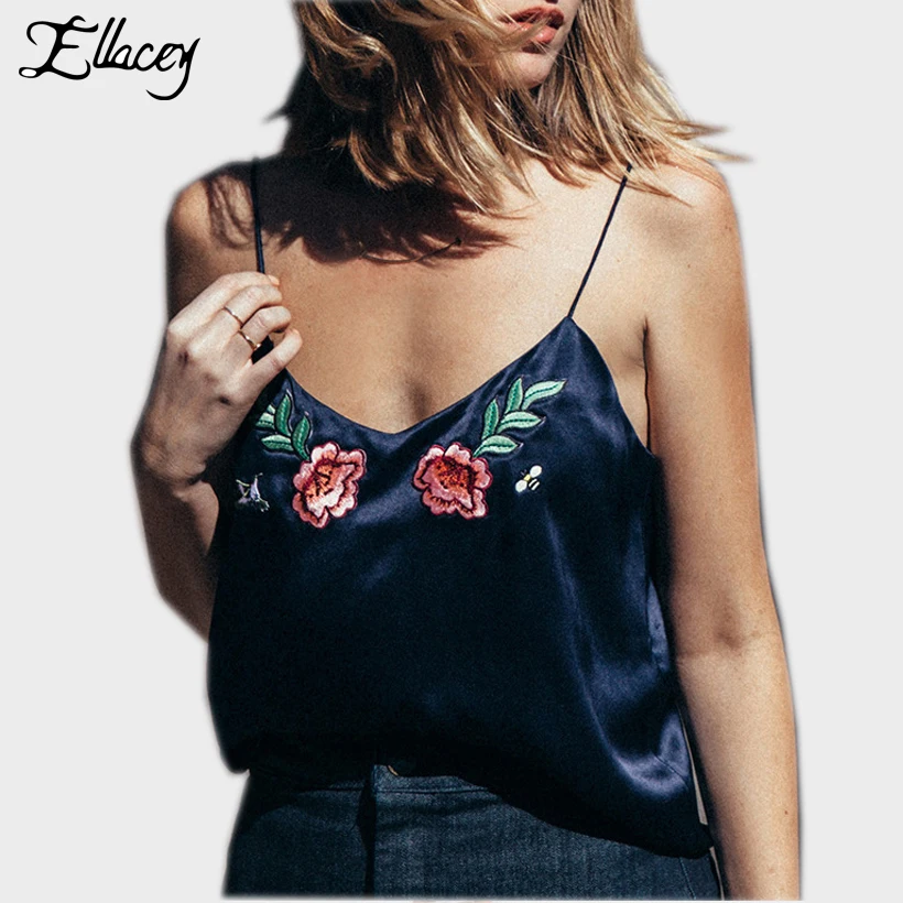 New 2018 Summer Ethnic Women Sling Crop Tops Sexy Floral Embroidery