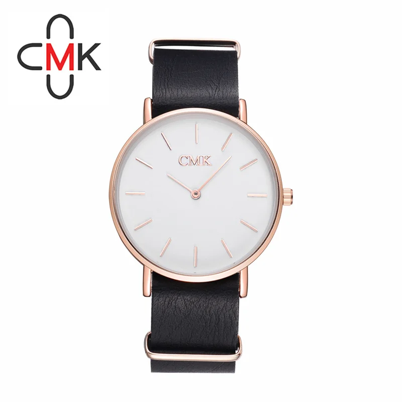 Luxury Brand CMK Men Casual Fashion Watches Leather Strap Gold Simple ...
