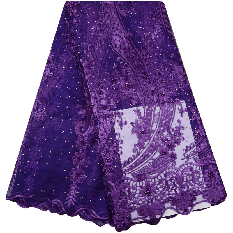 Tecido de Renda Africano roxo 2018 Tecido Bordado Atacadores Nigeriano ...