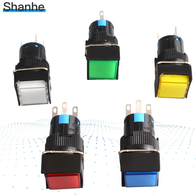 5v 12V 24V 220v 16mm 푸시 버튼 스위치 LED 램프 5pin 사각형 버튼 스위치 3 년 보증|lamp ...