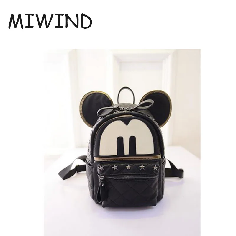 Women Mickey Mouse Ear Backpack Five pointed Star Rivet Design ...