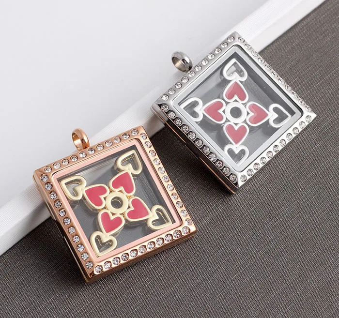 Free Shipping, 20pcs Alloy Square Shape With Small Hearts Floating ...