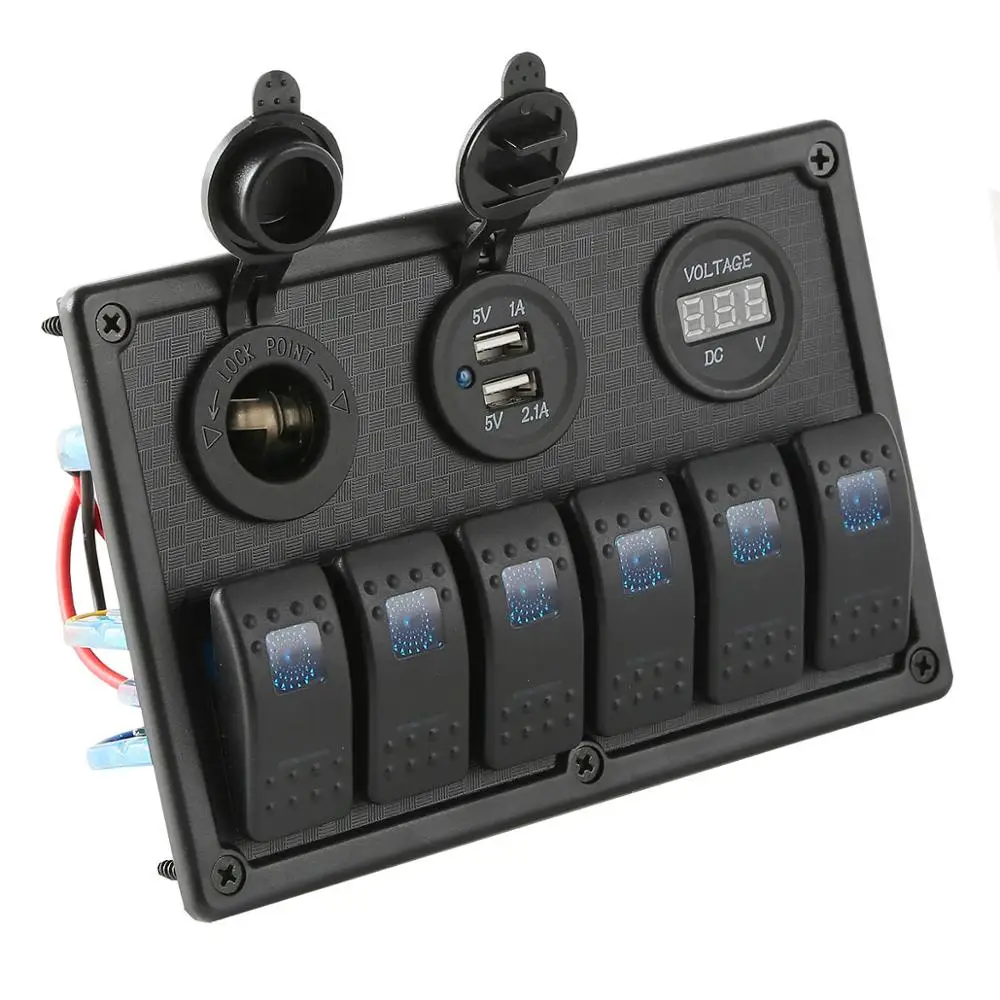 6 Gang ON-OFF Switch Panel 2 USB 12V 24V for Car SUV Marine Truck ...