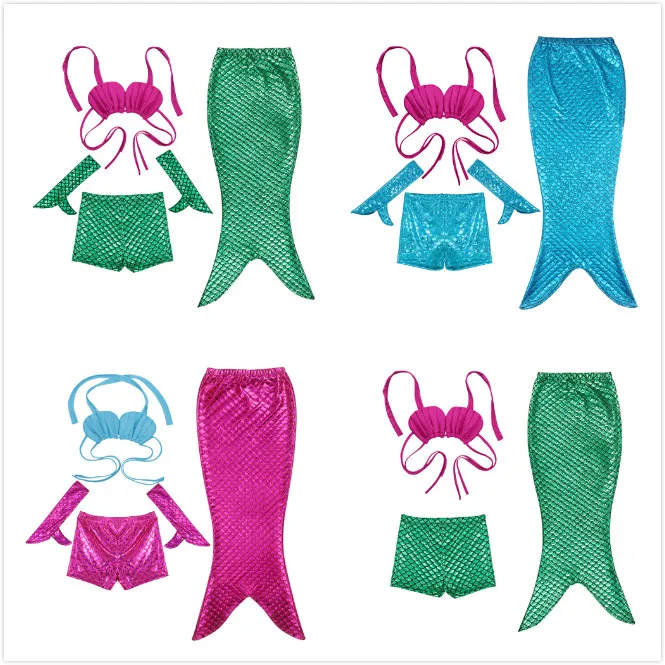 3 12Y Girls Kids Mermaid Tail Swimsuit Short Gloves Cosplay Mermaid ...