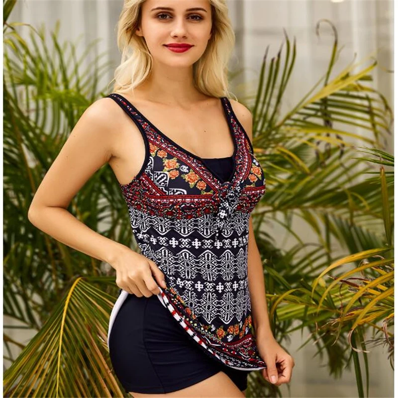 Tankini Swimsuits Women Print Tankini Plus Size Swimwear Women 2019 Two