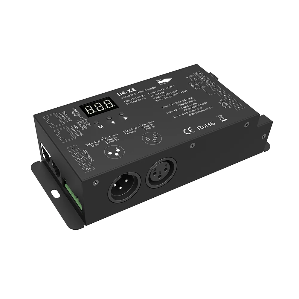 D4 XE;4 channel PWM constant voltage DMX decoder with digital display ...