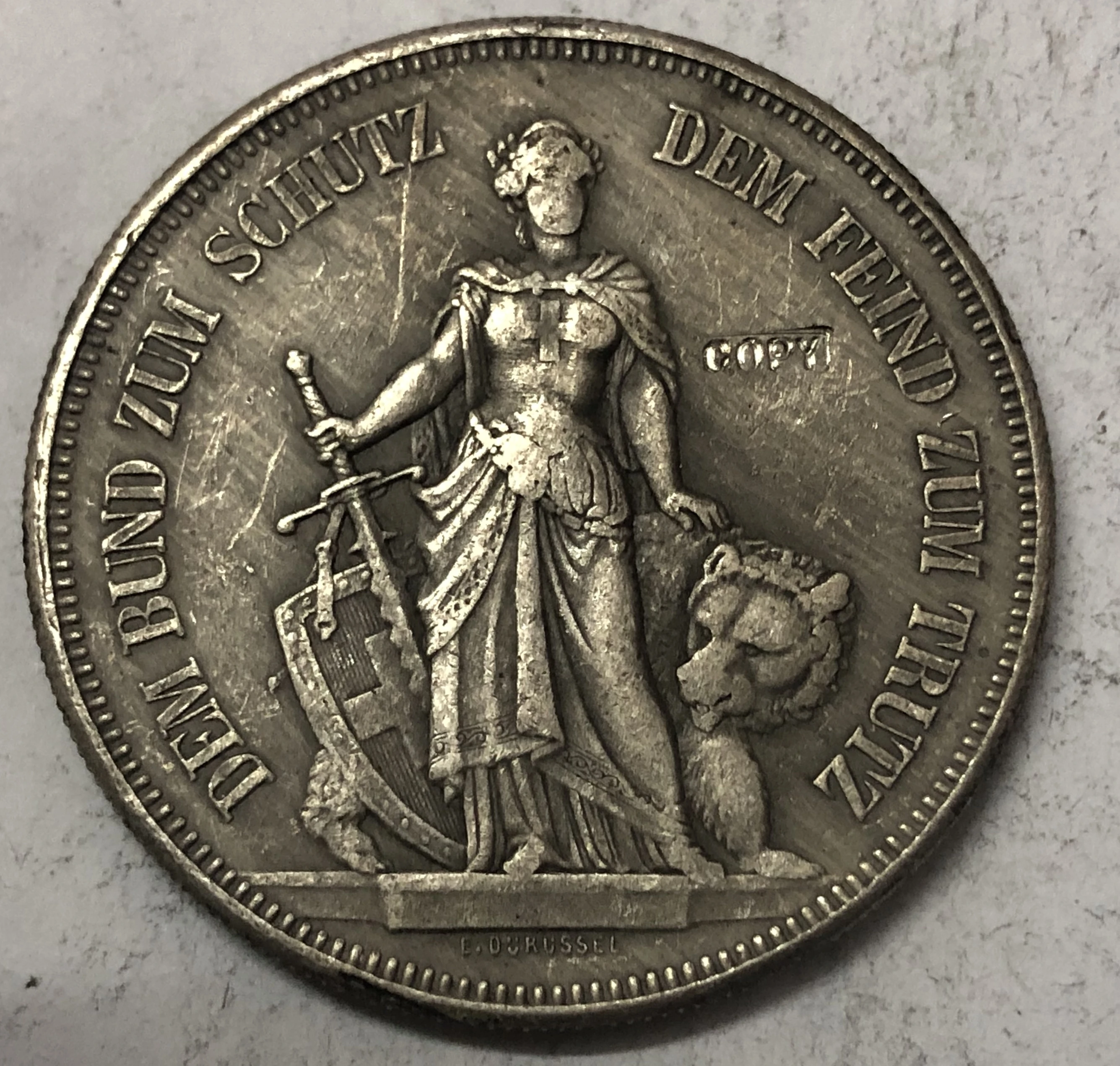 1885 Switzerland 5Fr Coin Silver Plated Exact Copy Non currency Coins 1885-switzerland-5fr-coin-silver-plated-exact-copy-non-currency-coins