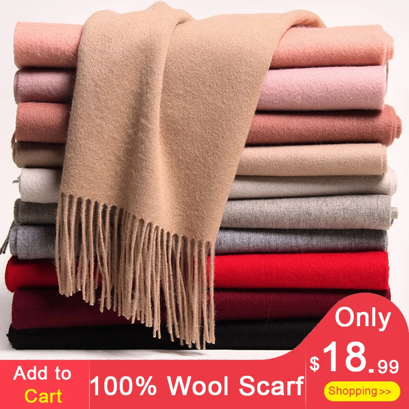 100% Pure Wool Scarf Women Luxury 2018 Shawls and Wraps for Ladies ...