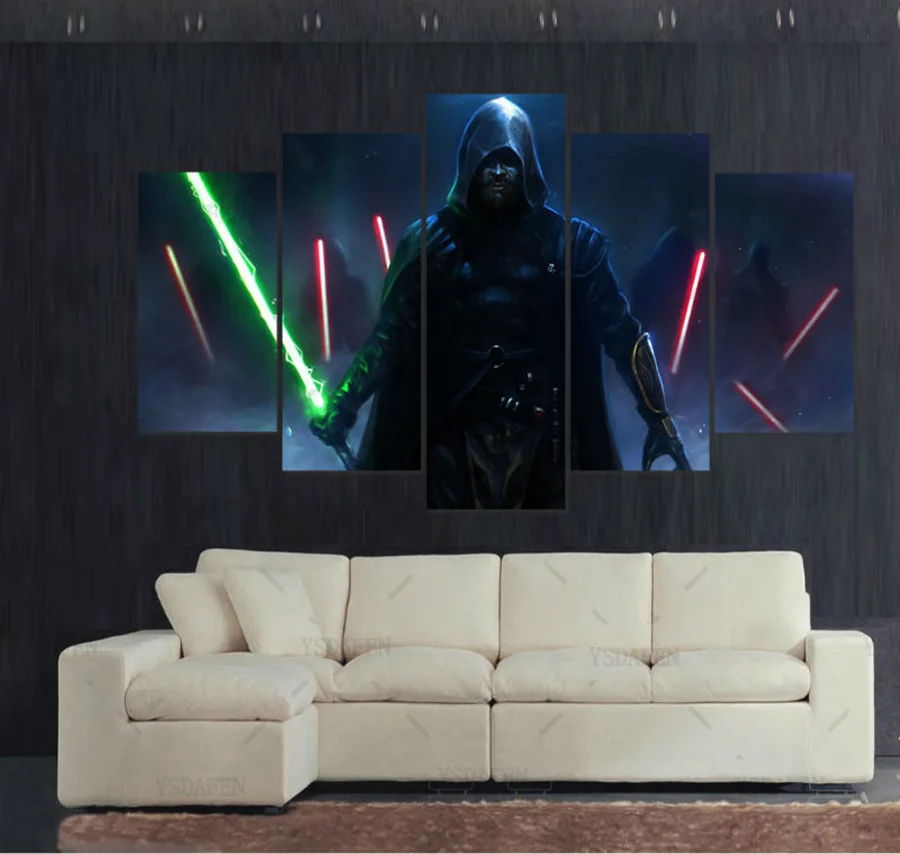 5-panel-large-HD-printed-oil-painting-skywalker-star-wars-canvas-print ...
