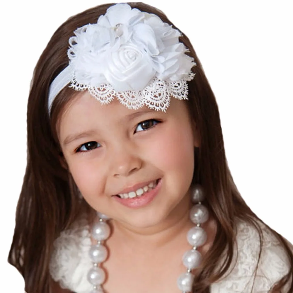 Retail Girls White Headband with Rhinestone Pearls Flowers and Lace ...
