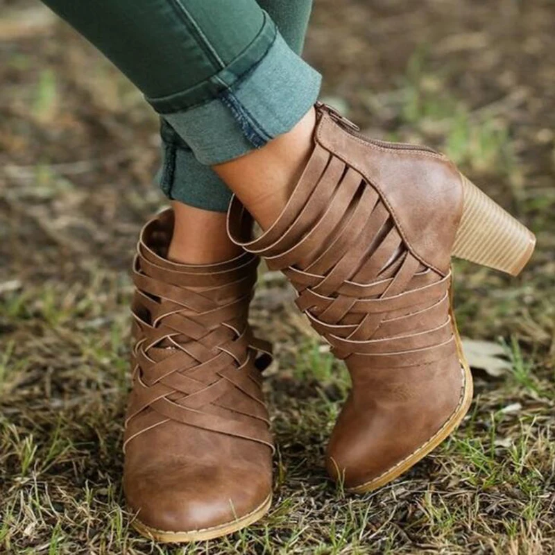 Women ankle boots 2018 autumn hollow out women shoes zipper women ...