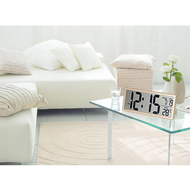 Большие цифровые настенные часы с ЖК экраном и подставкой для рабочего стола с датой и датой