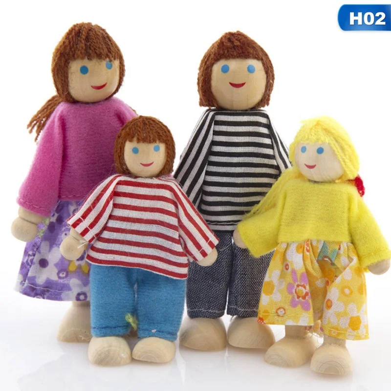 Happy Dollhouse Family Dolls Small Wooden Toy Set Figures Dressed ...