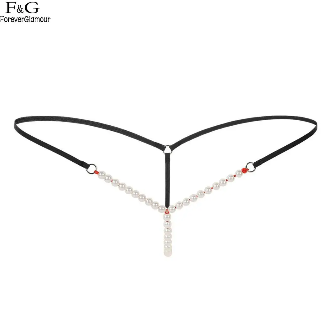 Sexy Dessous Höschen Frauen Künstliche Perle Metall Schleife Dekoration Öffnen Gabelung ...