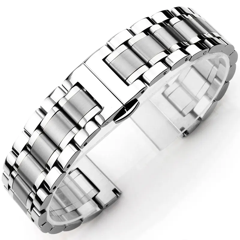 Silver stainless steel watch band, watch chain, butterfly clasp, 18mm ...