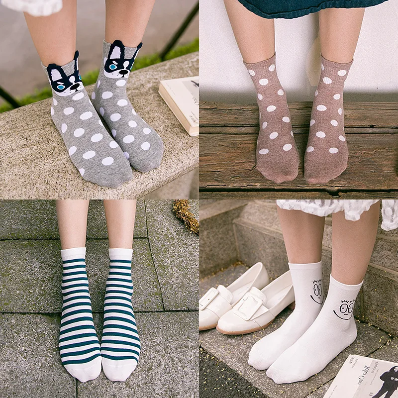 5Pair/Lot Autumn And Winter Korean Cotton Women Socks Harajuku Cute ...
