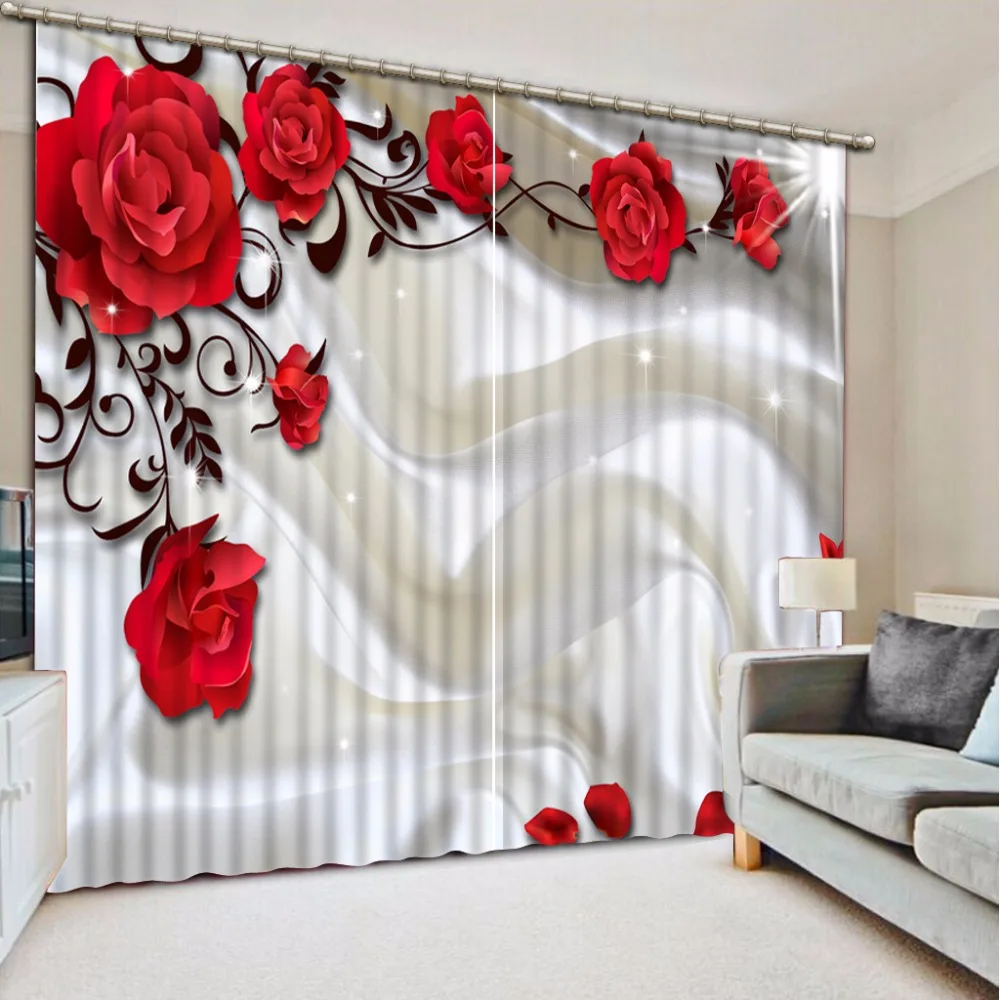 Luxurious 3d Window Curtain Sofa Rose Curtains For Living Room Bedroom ...