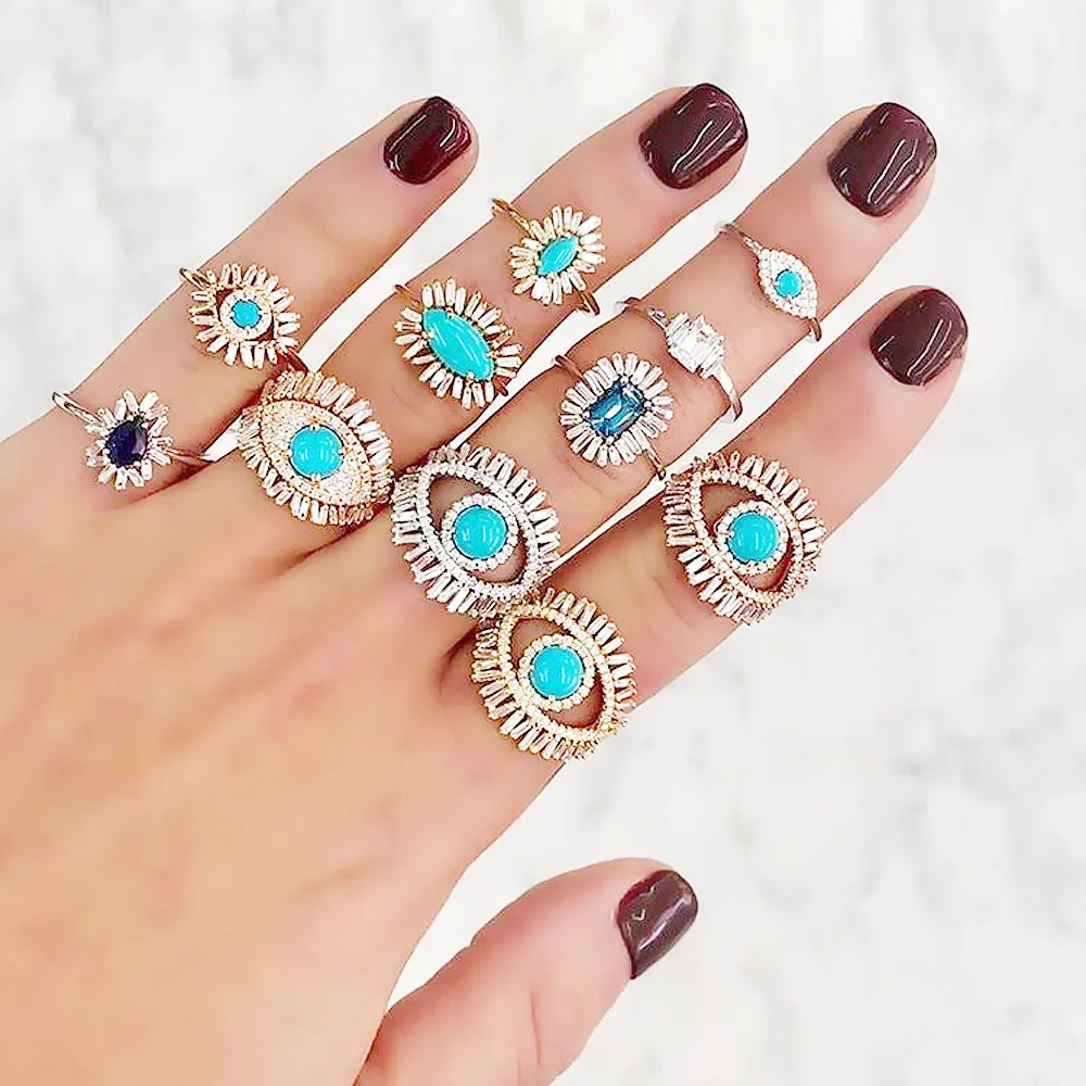 Fashion Luxury Turkish Evil Eye Ring Gold Color Big cz Blue Turquoises ...