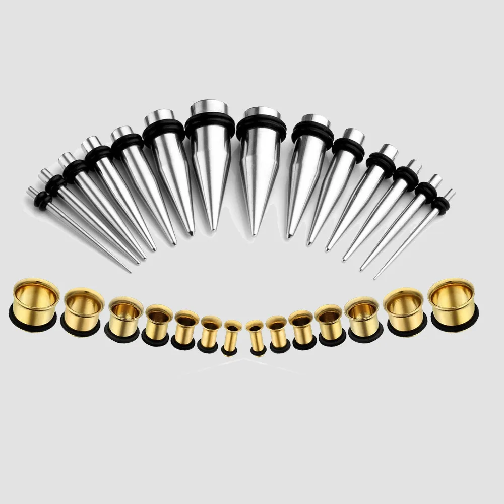 Stainless Steel ear tunnels Body Piercings Double Flared Hollow 14 ...