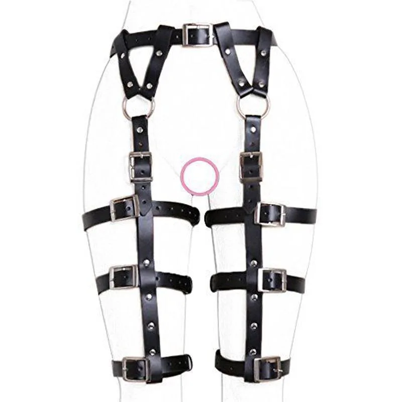 Womens Fetish Pu Leather Leg Garter Belt Body Harness Restraint Waist