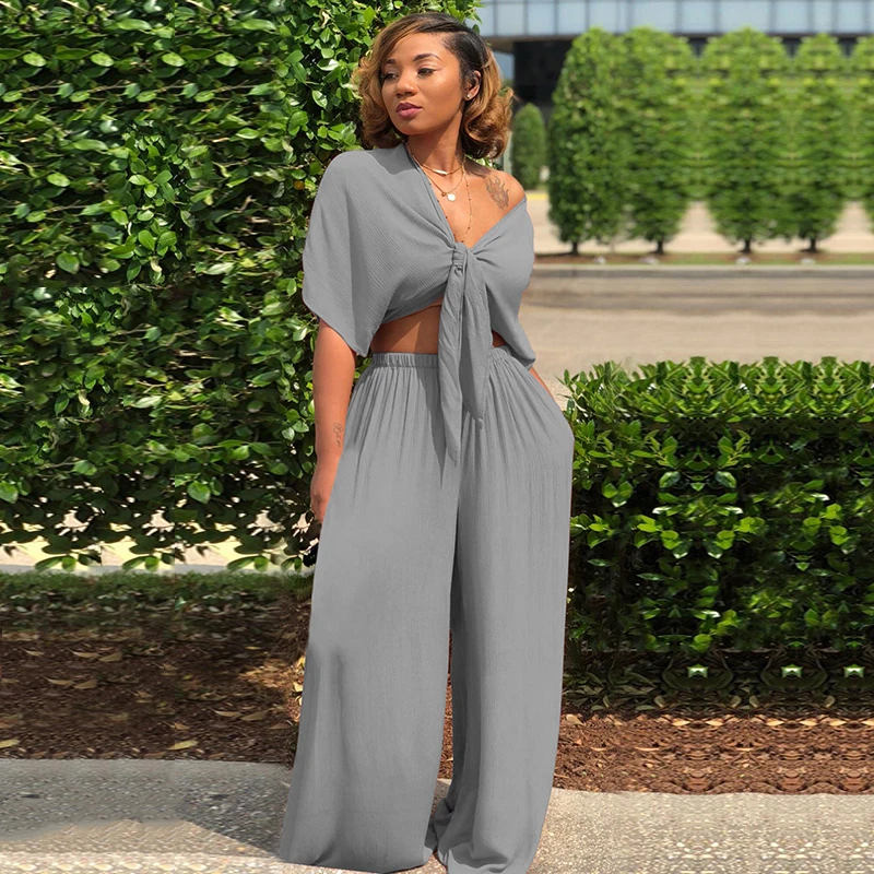 FREE SHIPPING Sexy Women Two-piece Set Crop Top Deep V Neck Bandge ...