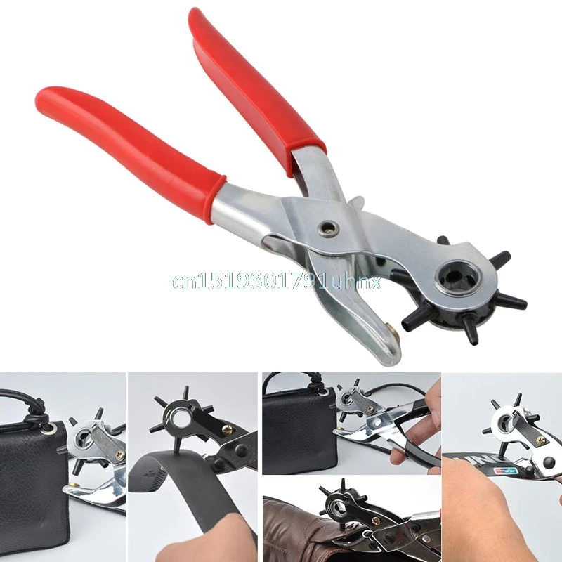 Heavy Duty Revolving 6 Hole Leather Belt Paper Eyelet Cut Plier Punch ...
