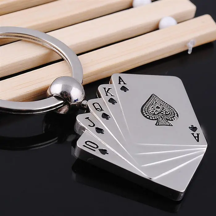 Novelty Silver Color Metal Poker Charm Keychain Men Playing Cards Key ...