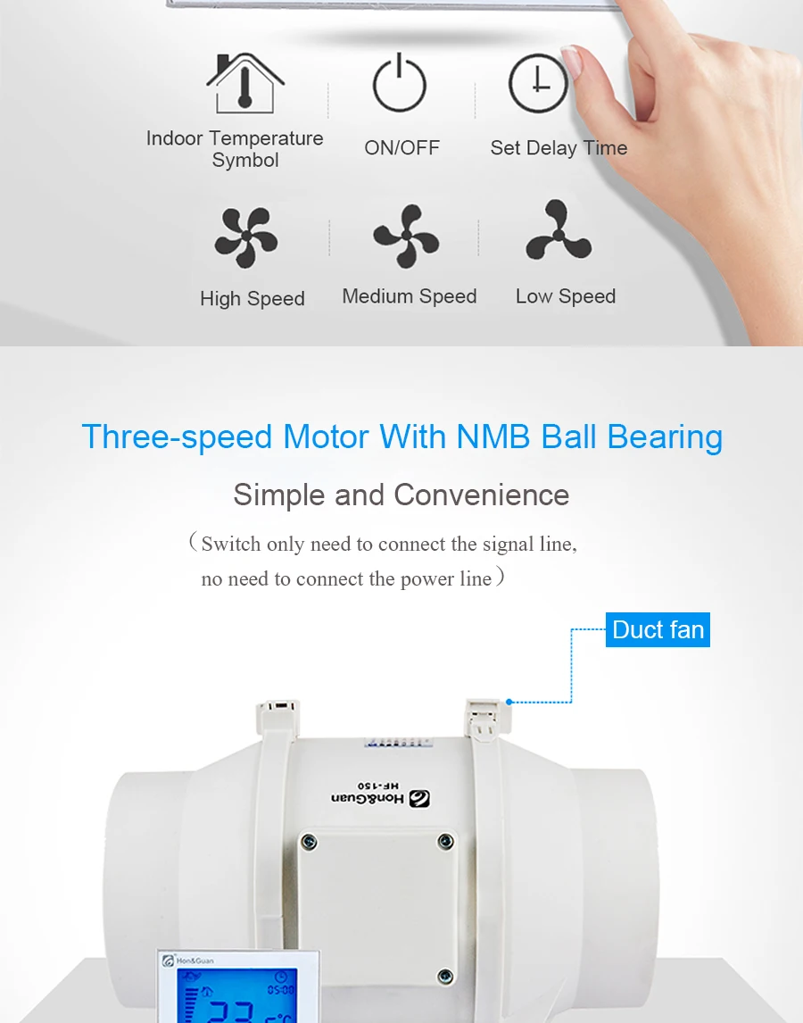6Inch Silent Inline Duct Fan with Smart Controller Timer Air Extractor ...