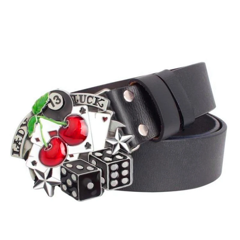 Fashion men's leather belt dice cherry pattern lady luck belt male ...