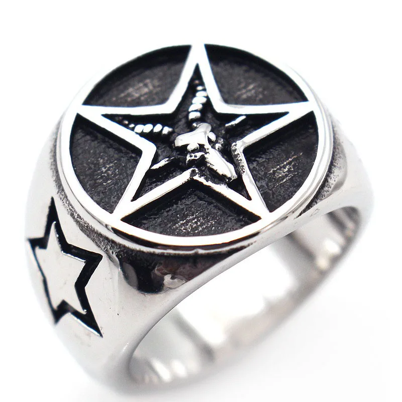 Stainless Steel Satan Goat Inverted Pentagram Ring Downward-pointing ...