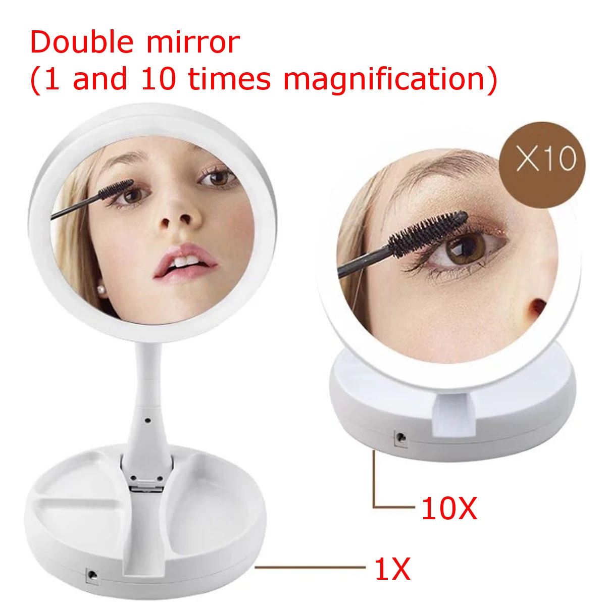 Portable Led Folding Compact Cosmetic Mirror With Light Touch Screen