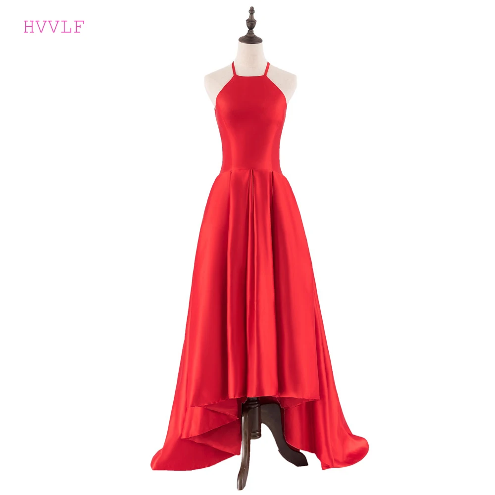 Red Prom Dresses A line Halter Short Front Long Back Women Elegant Long ...