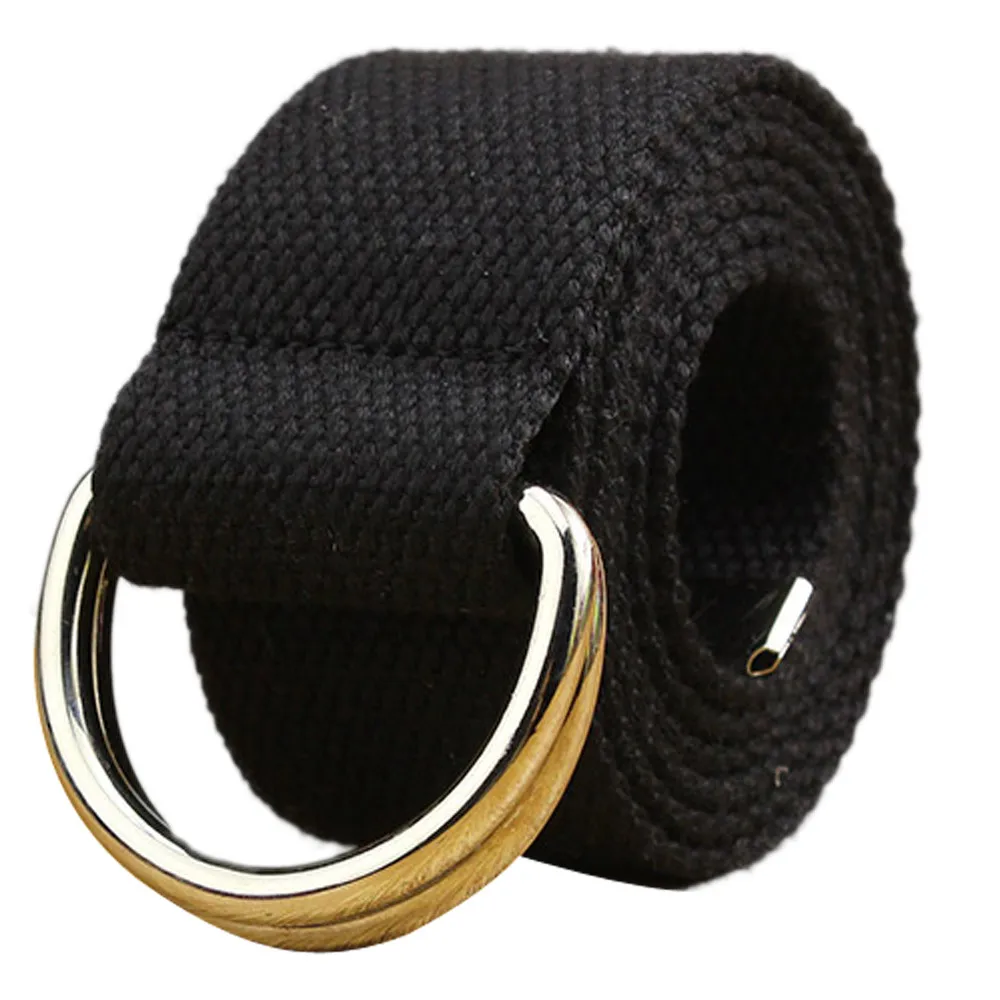 Belt For Women Men Fashion Unisex Double Loop D Ring Plain Canvas Belt ...