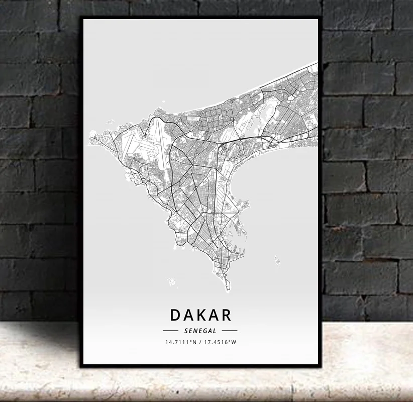 Dakar Senegal,Modern City Map Canvas Art Print Home Room Decor Poster ...