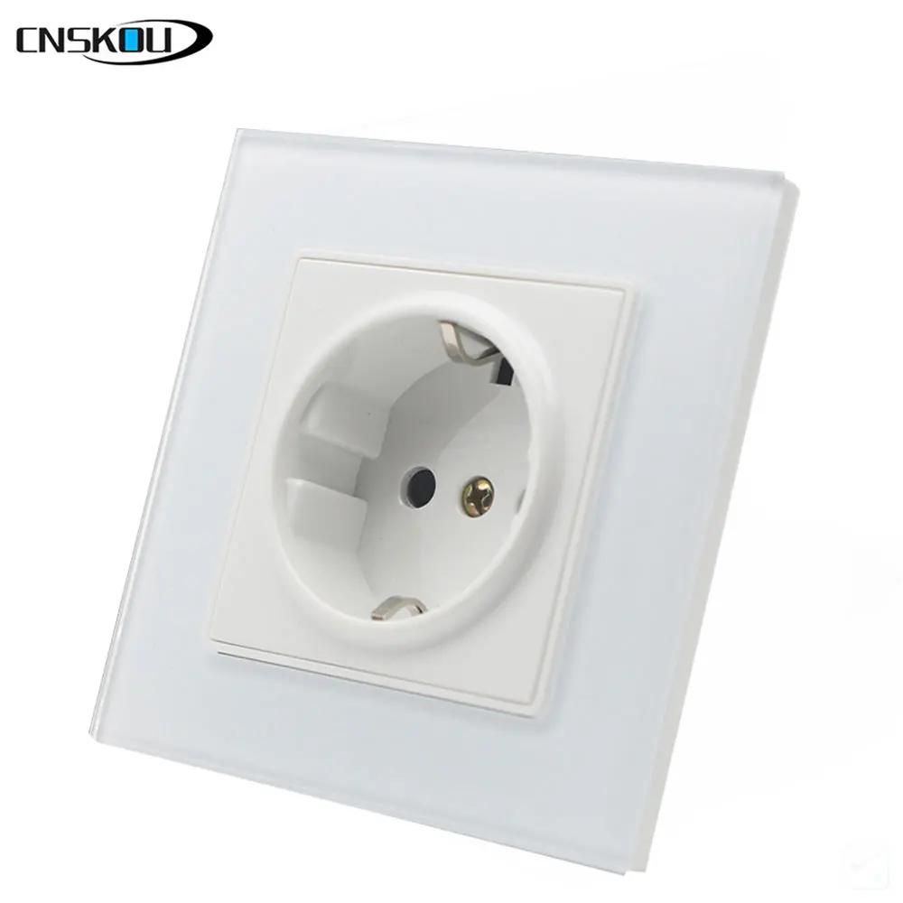 CNSKOU EU Standard Power Socket White Crystal Glass Panel EU Plug ...