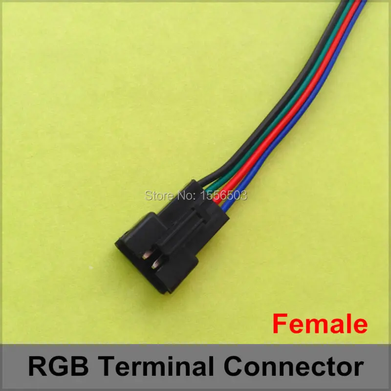 200 Pcs/lot RGB Terminals Connector 4pin RGB Cable Single Side Female ...