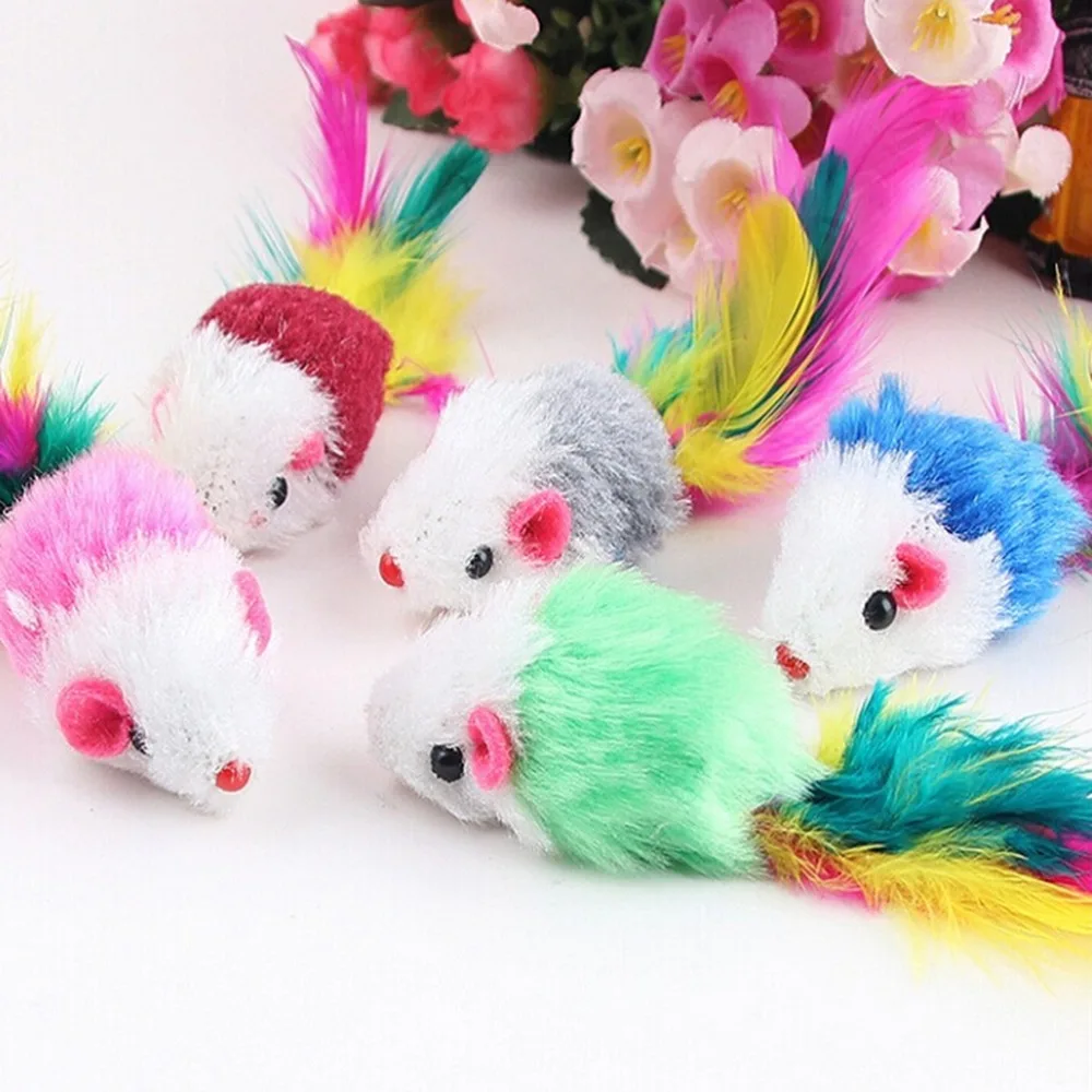 New 5pcs/lot Funny False Mouse Toys for Cat Kitten Colorful Plush Mini ...