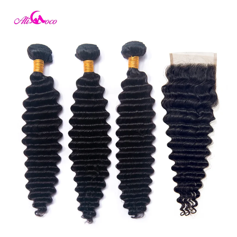 Ali-Coco-Indian-Deep-Wave-Human-Hair-3-Bundles-With-Closure-10-30-Inch ...