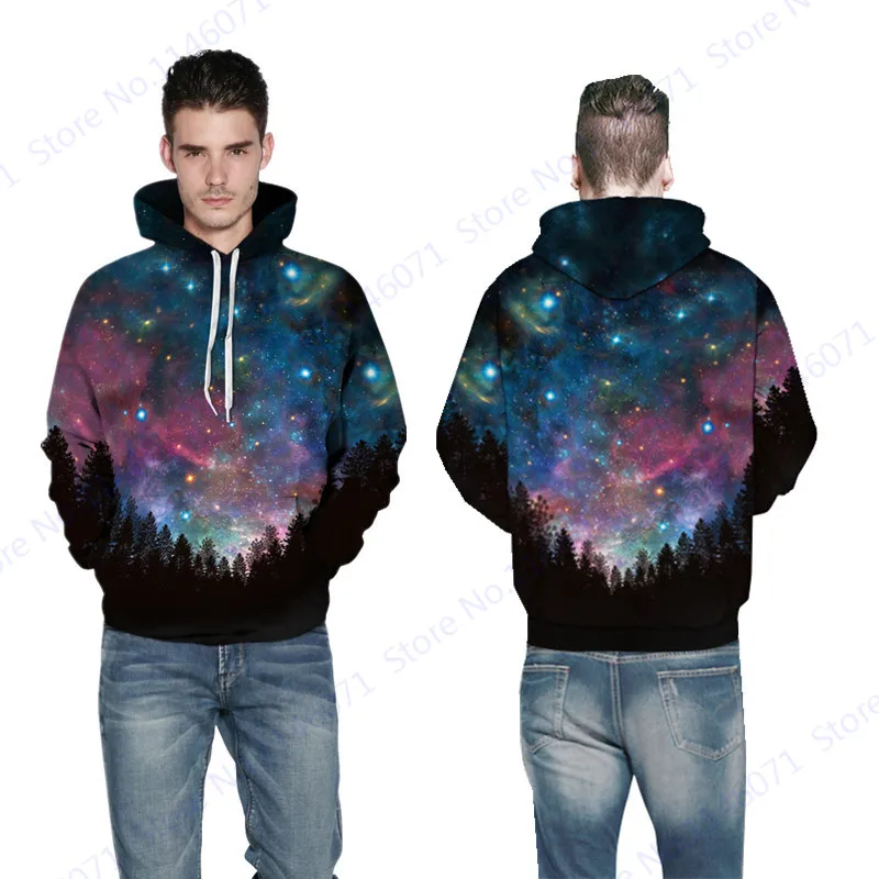 Forest Starry Night Sky Tracksuits Men Oversized Skateboard Hoodies ...