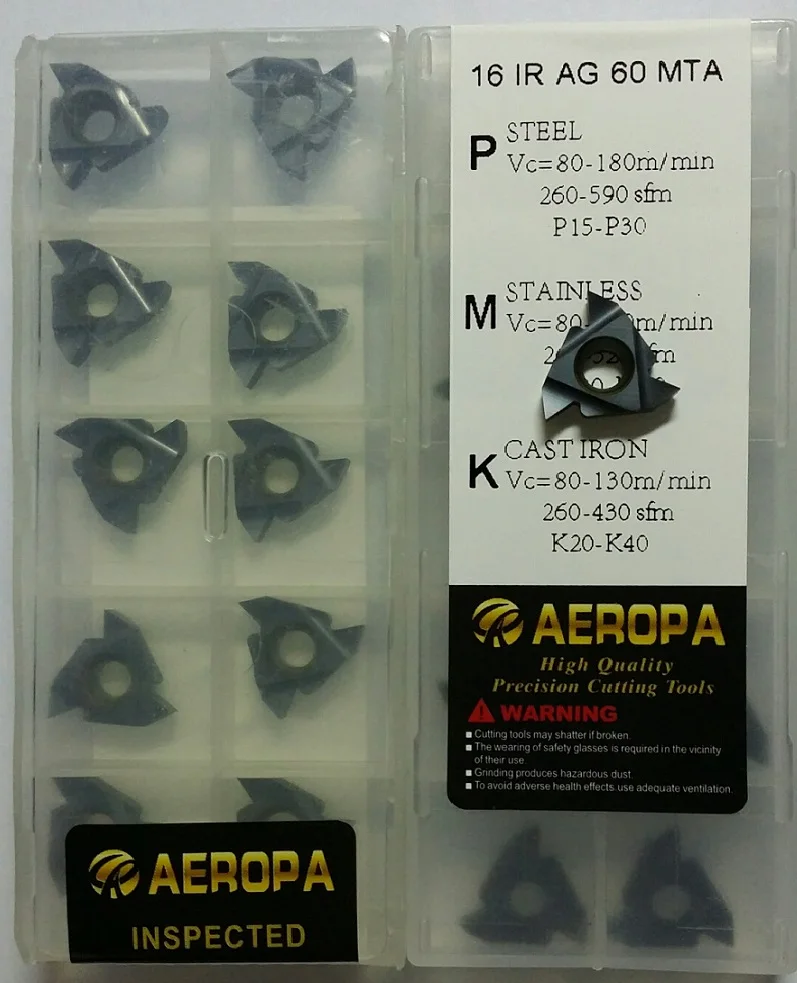 16 Ir 8 Npt Indexable Tungsten Carbide Threading Lathe Inserts For
